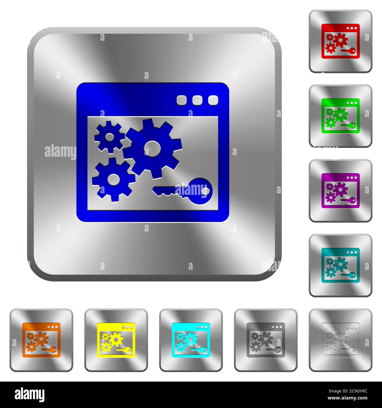 API key engraved icons on rounded square glossy steel buttons Stock ...