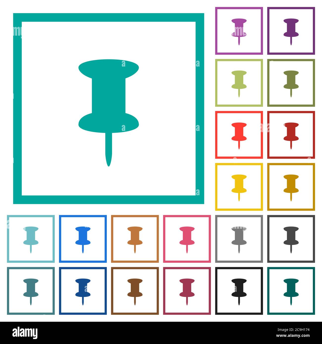 Push pin flat color icons with quadrant frames on white background ... Push pin flat color icons with quadrant frames on white background ...