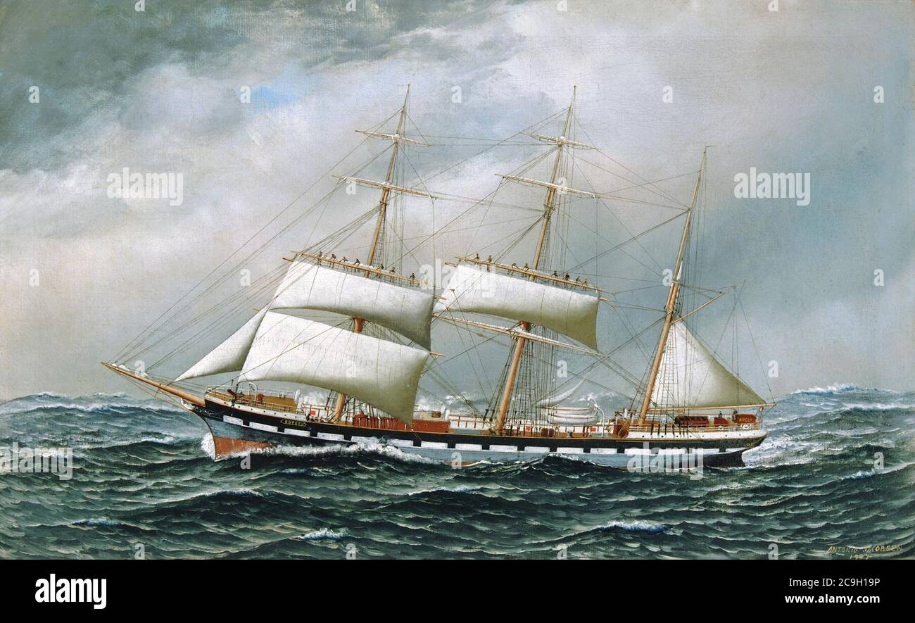 Antonio Jacobsen - The Norwegian bark Superb shortening sail in mid ...