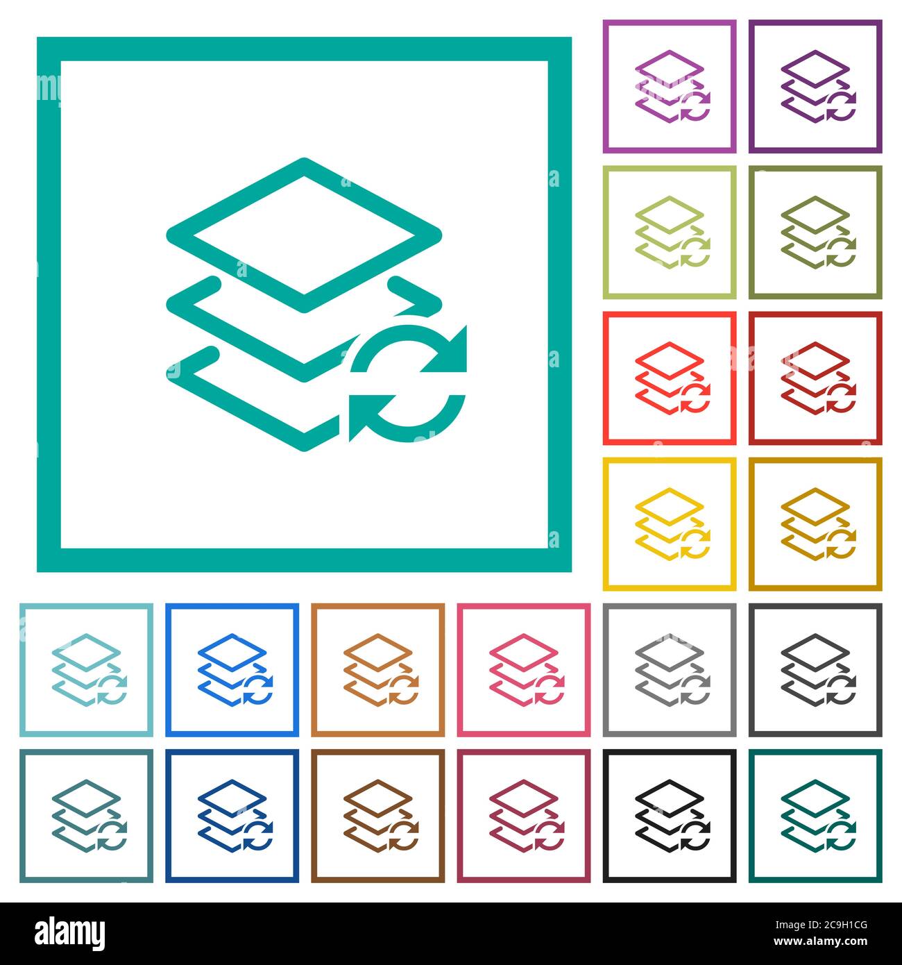 Swap layers flat color icons with quadrant frames on white background ...
