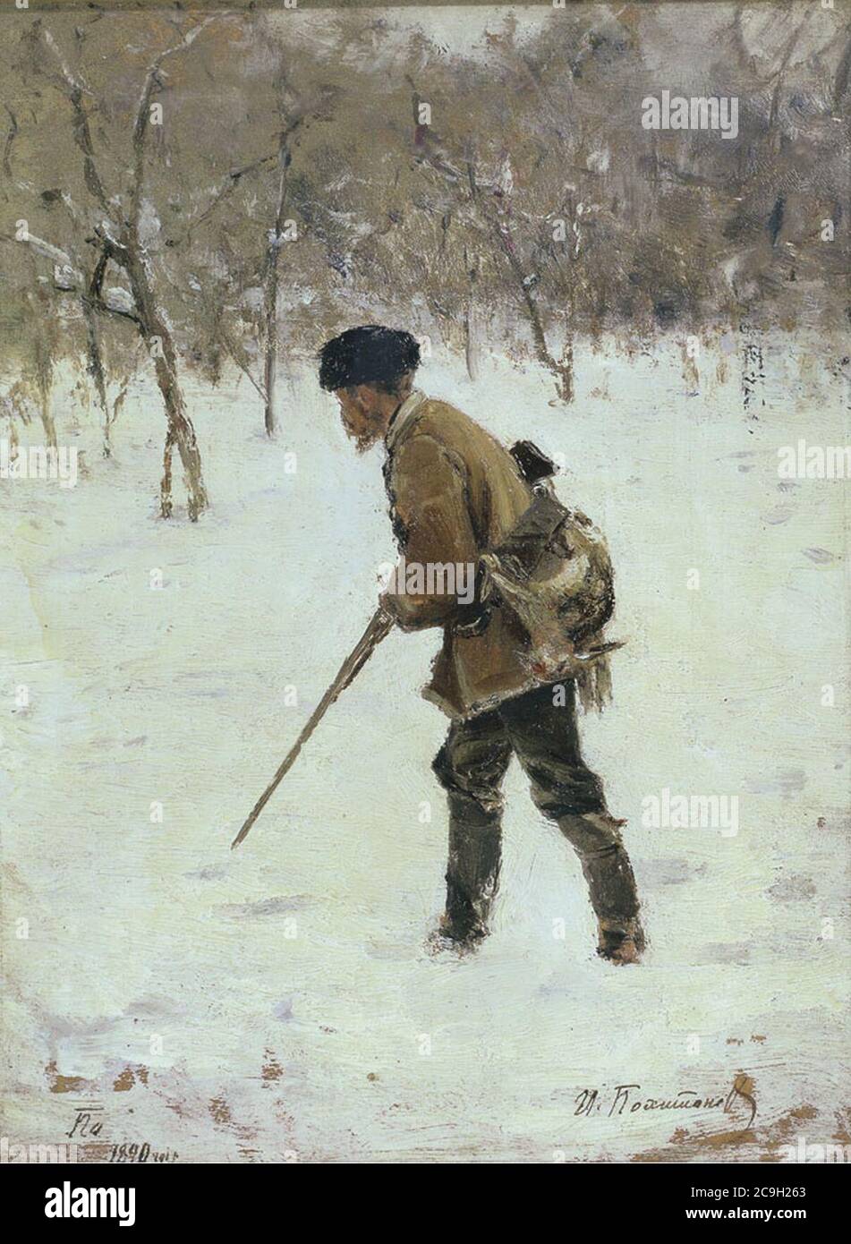 Ivan Pohitonov Ohotnik zimoy 1890 Stock Photo - Alamy
