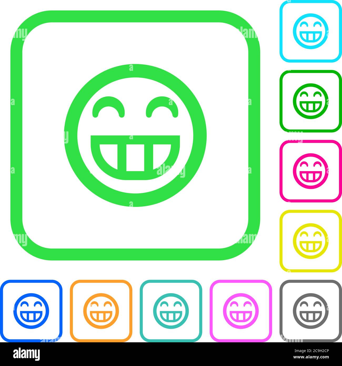 Laughing emoticon vivid colored flat icons in curved borders on white ...