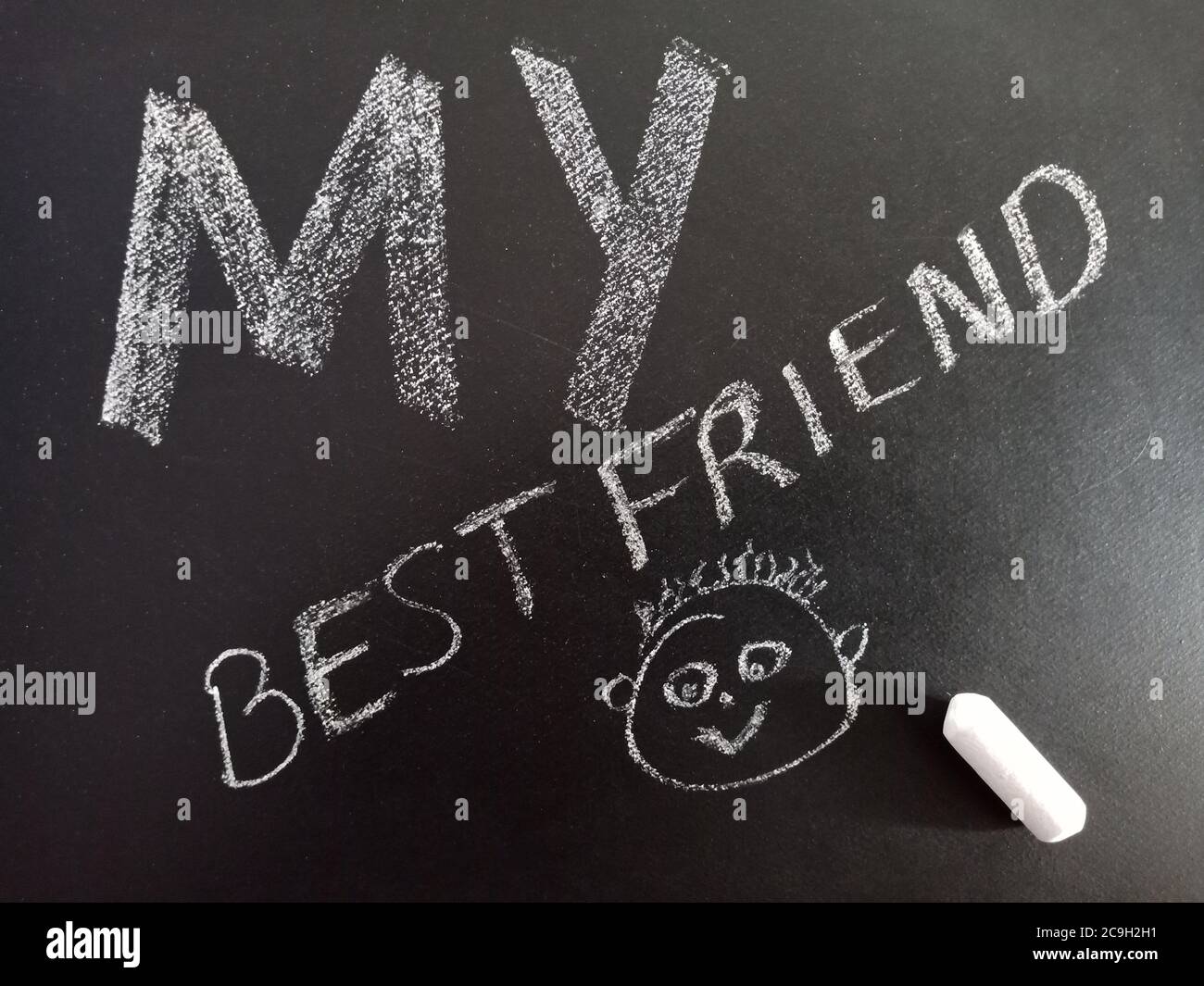 My Best Friend cartoon word presented on chalkboard with school ...