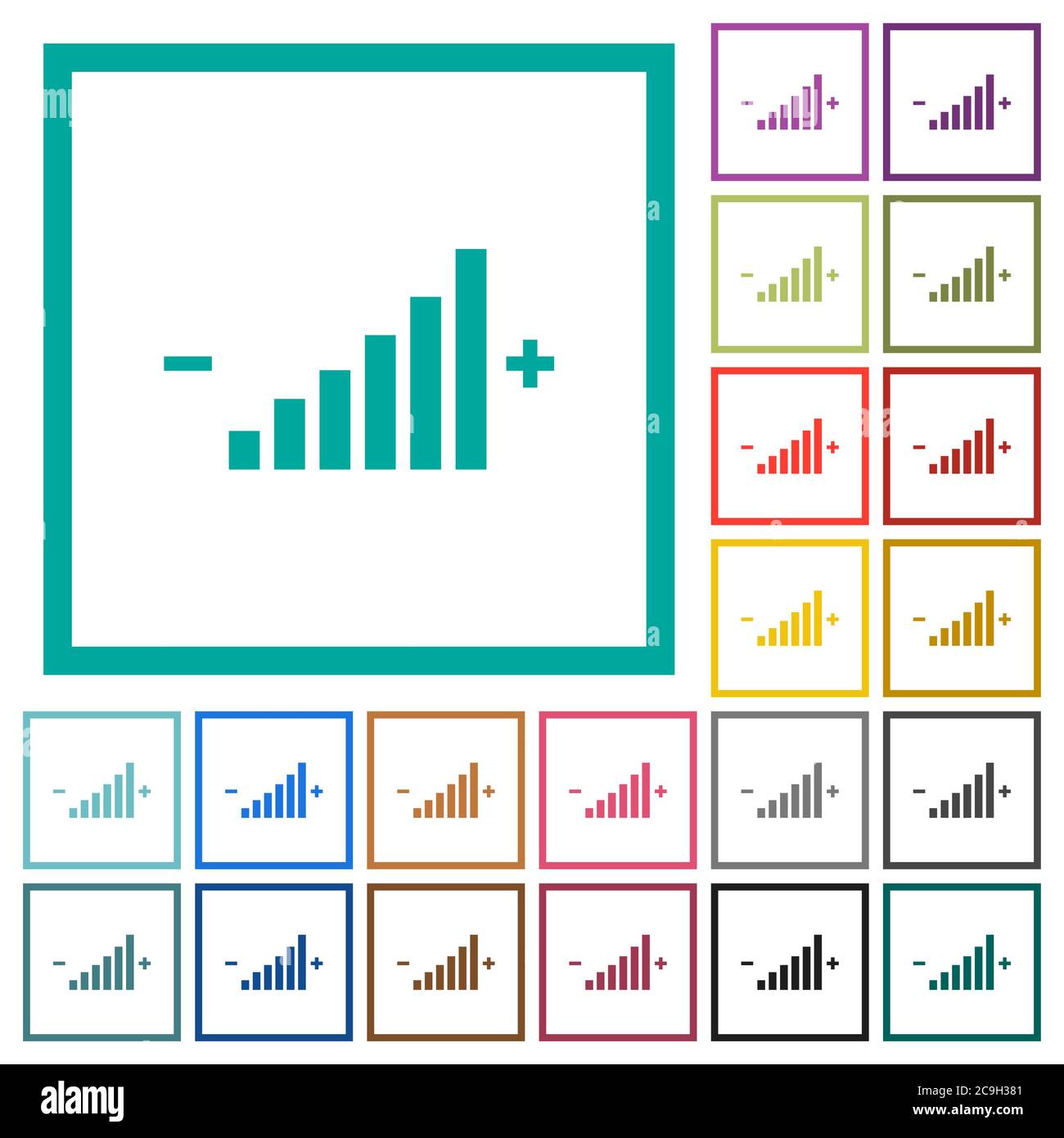 Control element flat color icons with quadrant frames on white ...