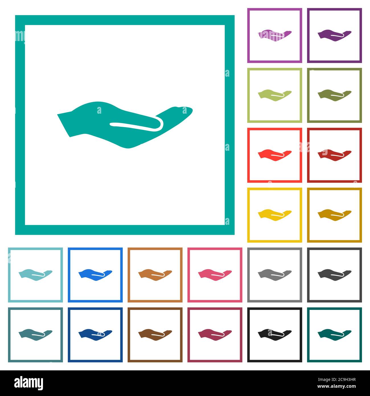 Human hand flat color icons with quadrant frames on white background ...