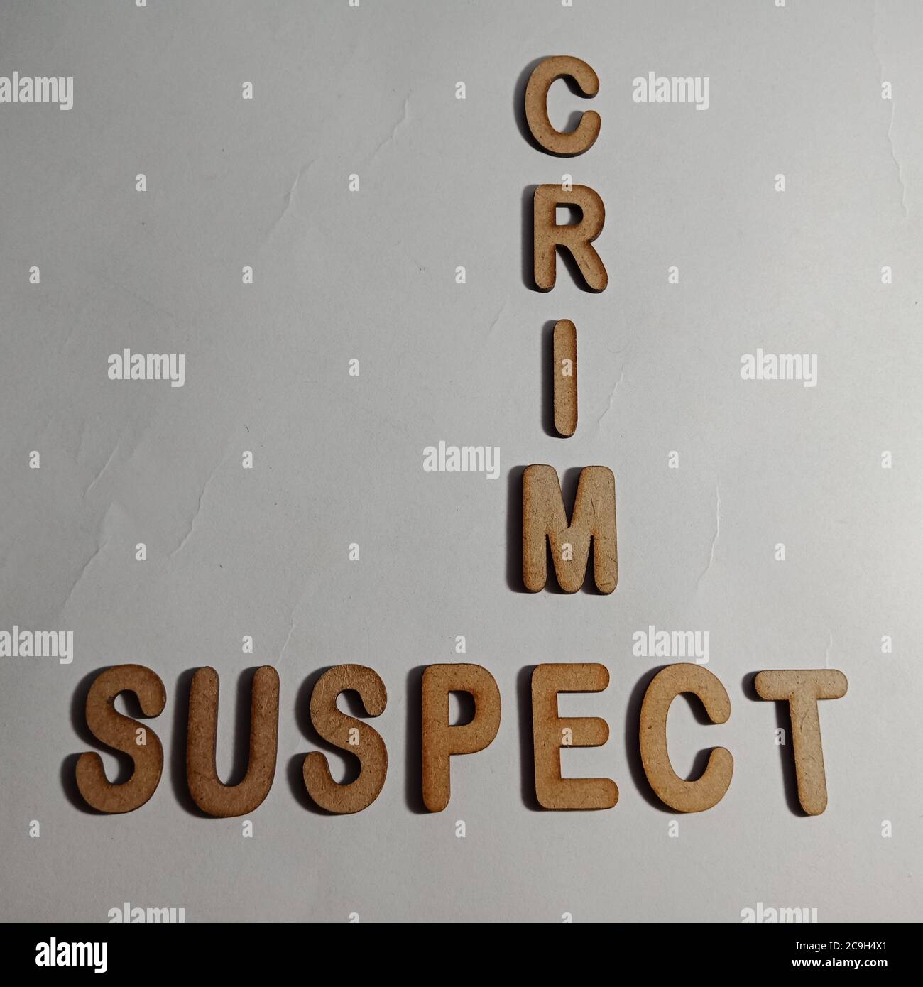 Crime suspect cross word business terminology presented on white ...