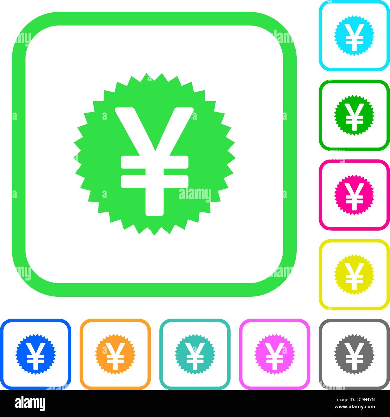 Yen sticker vivid colored flat icons in curved borders on white ...