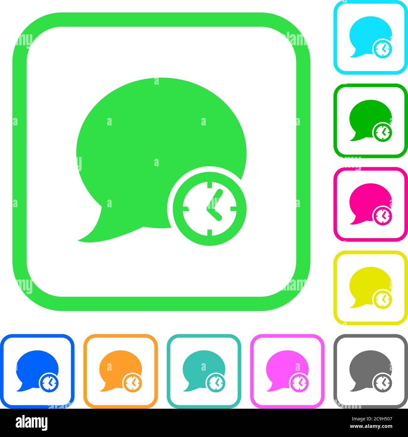 Blog comment time vivid colored flat icons in curved borders on white ...