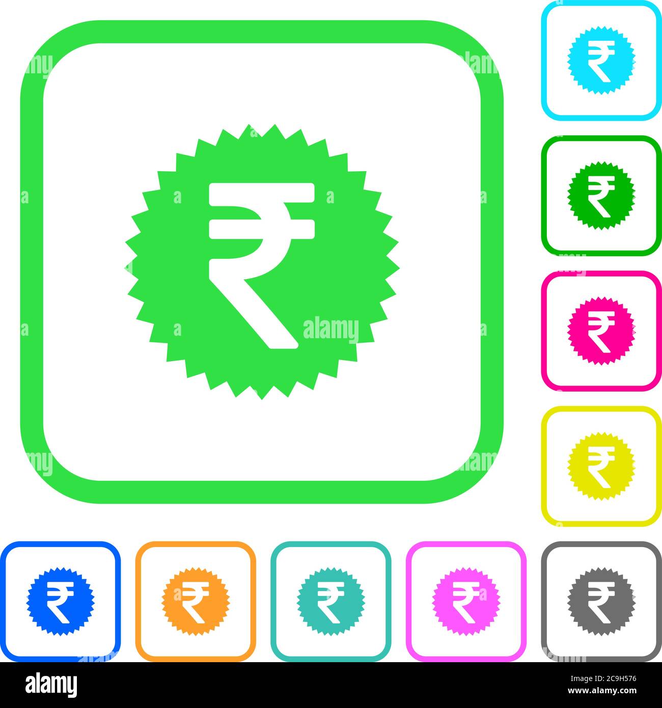 Indian Rupee sticker vivid colored flat icons in curved borders on ...