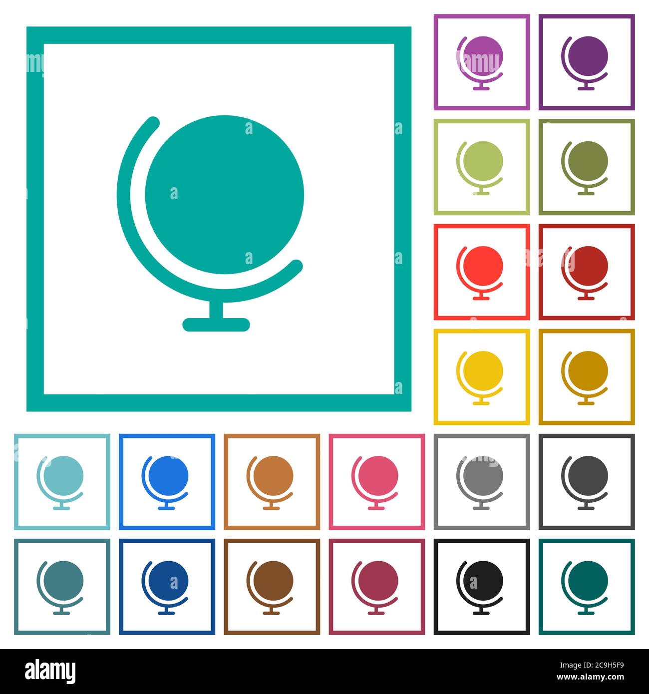 Globe with stand flat color icons with quadrant frames on white ...