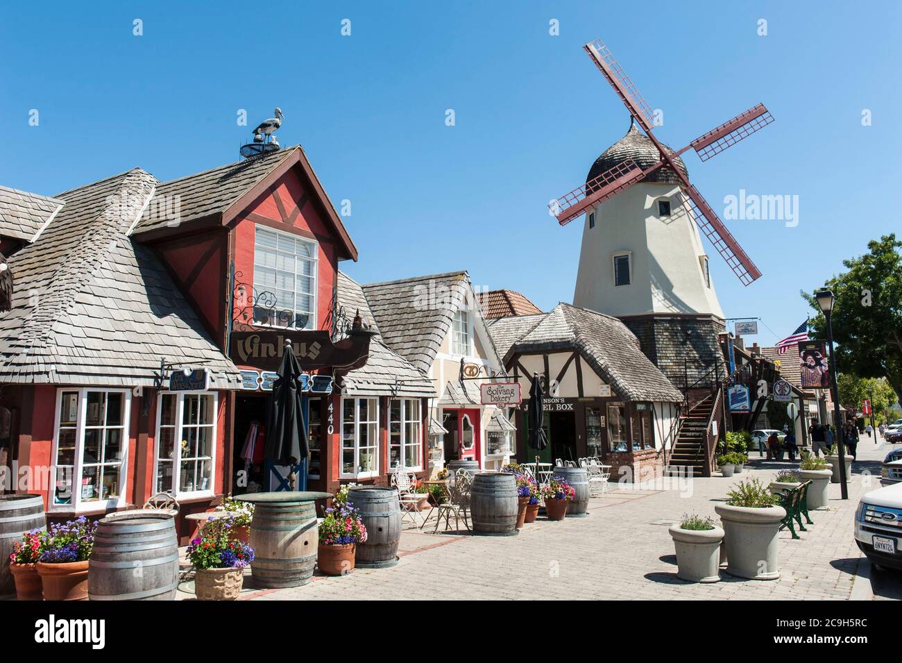 Scandinavian half timbered architecture and windmill hi-res stock ...