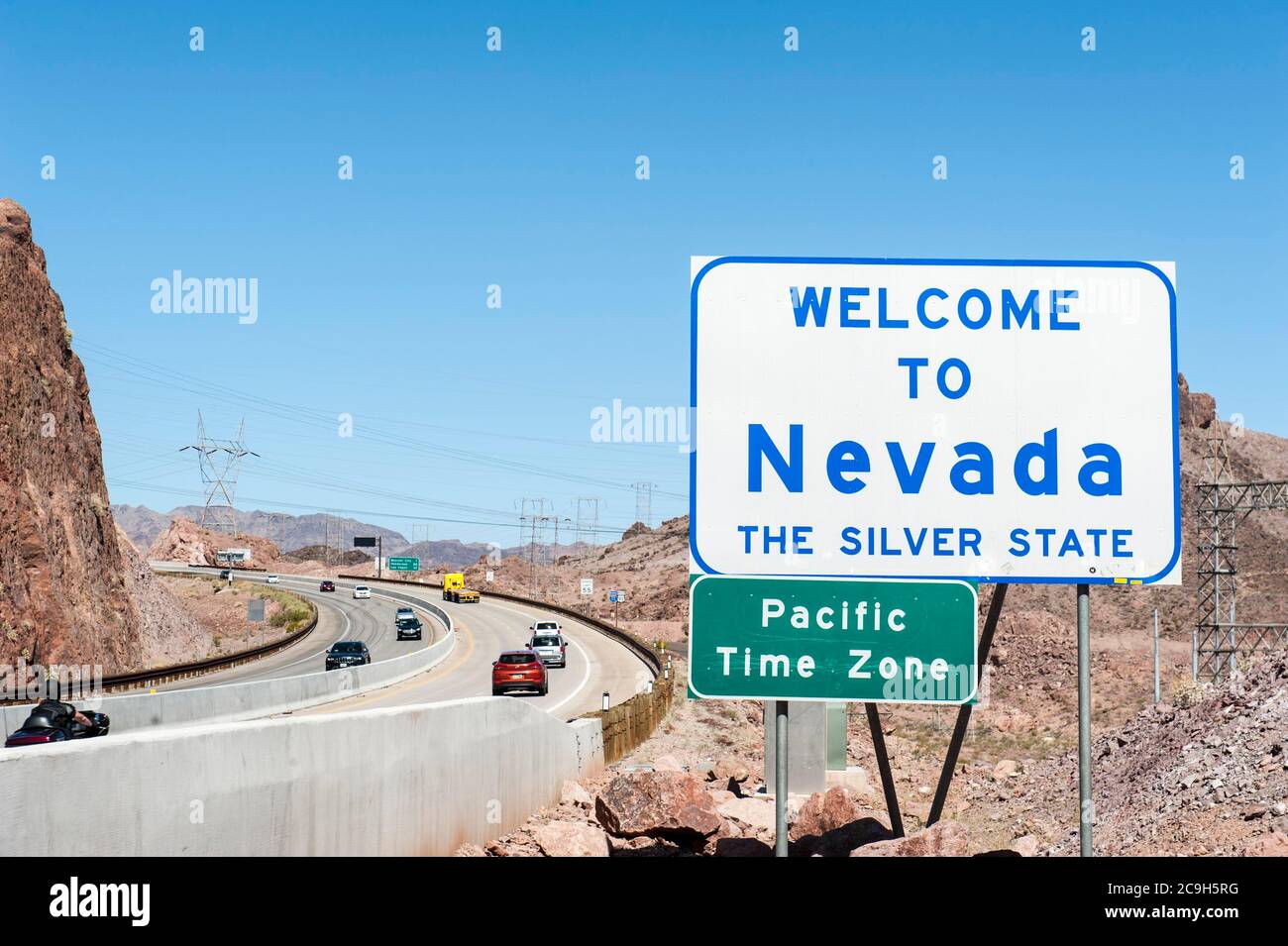 Welcome to Nevada, the silver state, Pacific time zone, at Hoover Dam ...