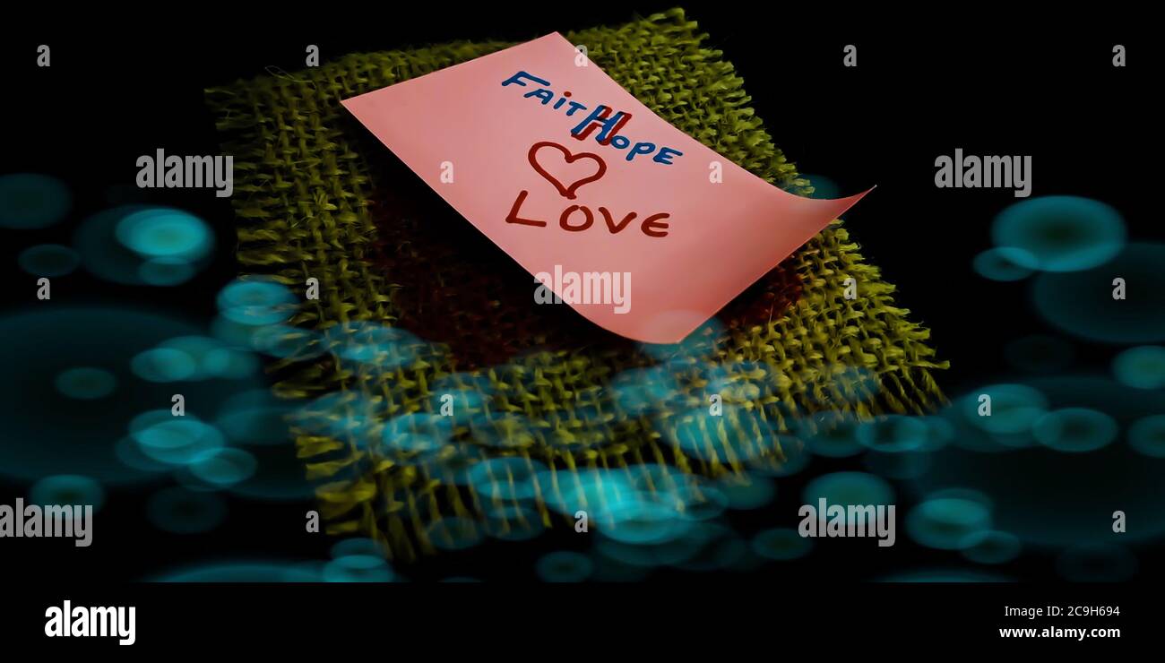Faith hope love word with hand written concept on colorful paper slip ...