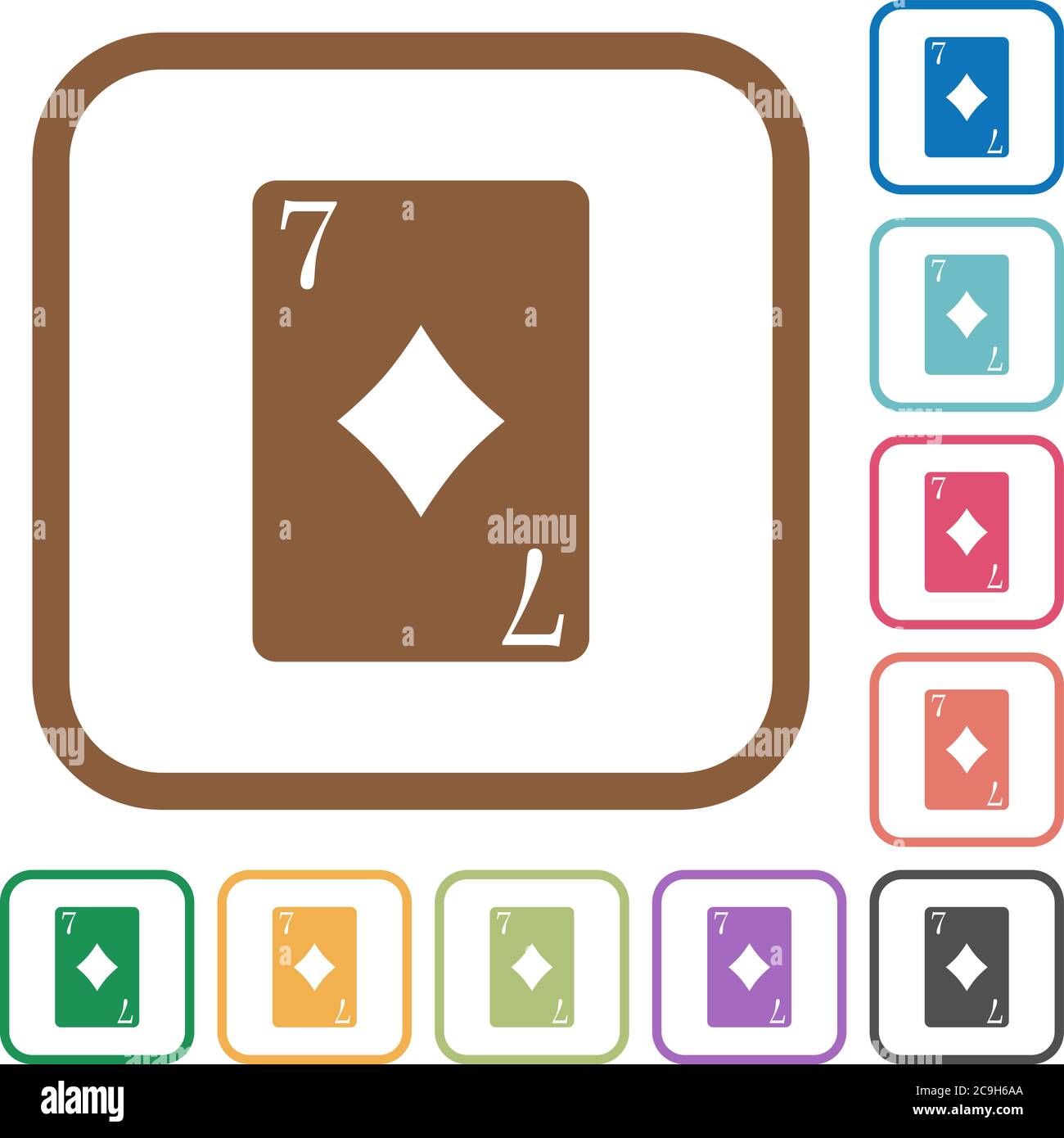 Seven of diamonds card simple icons in color rounded square frames on ...