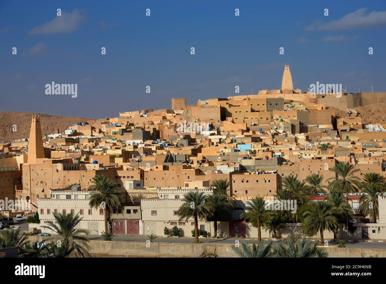 GHARDAIA, ALGERIA. M' ZAB OASIS, HILLTOP TOWN OF THE Mozabites tribe of ...