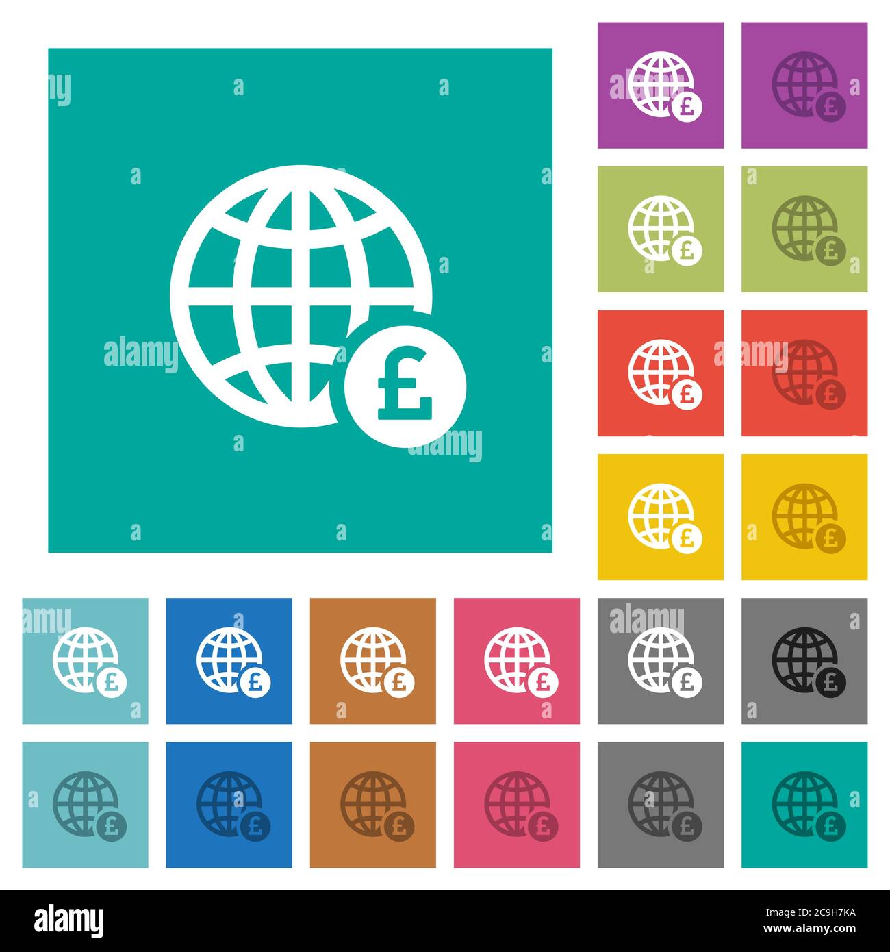Online Pound payment multi colored flat icons on plain square ...