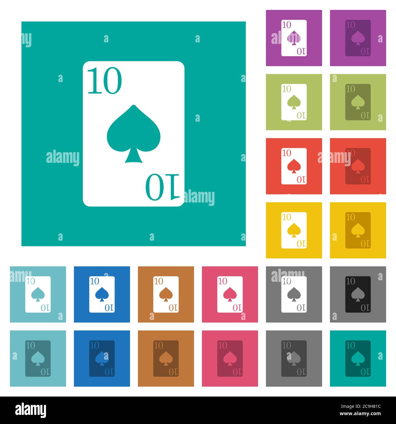 Ten of spades card multi colored flat icons on plain square backgrounds ...