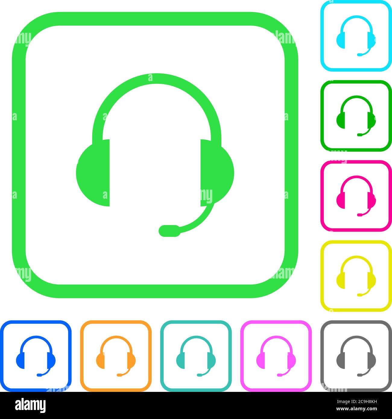 Headset with microphone vivid colored flat icons in curved borders on ...