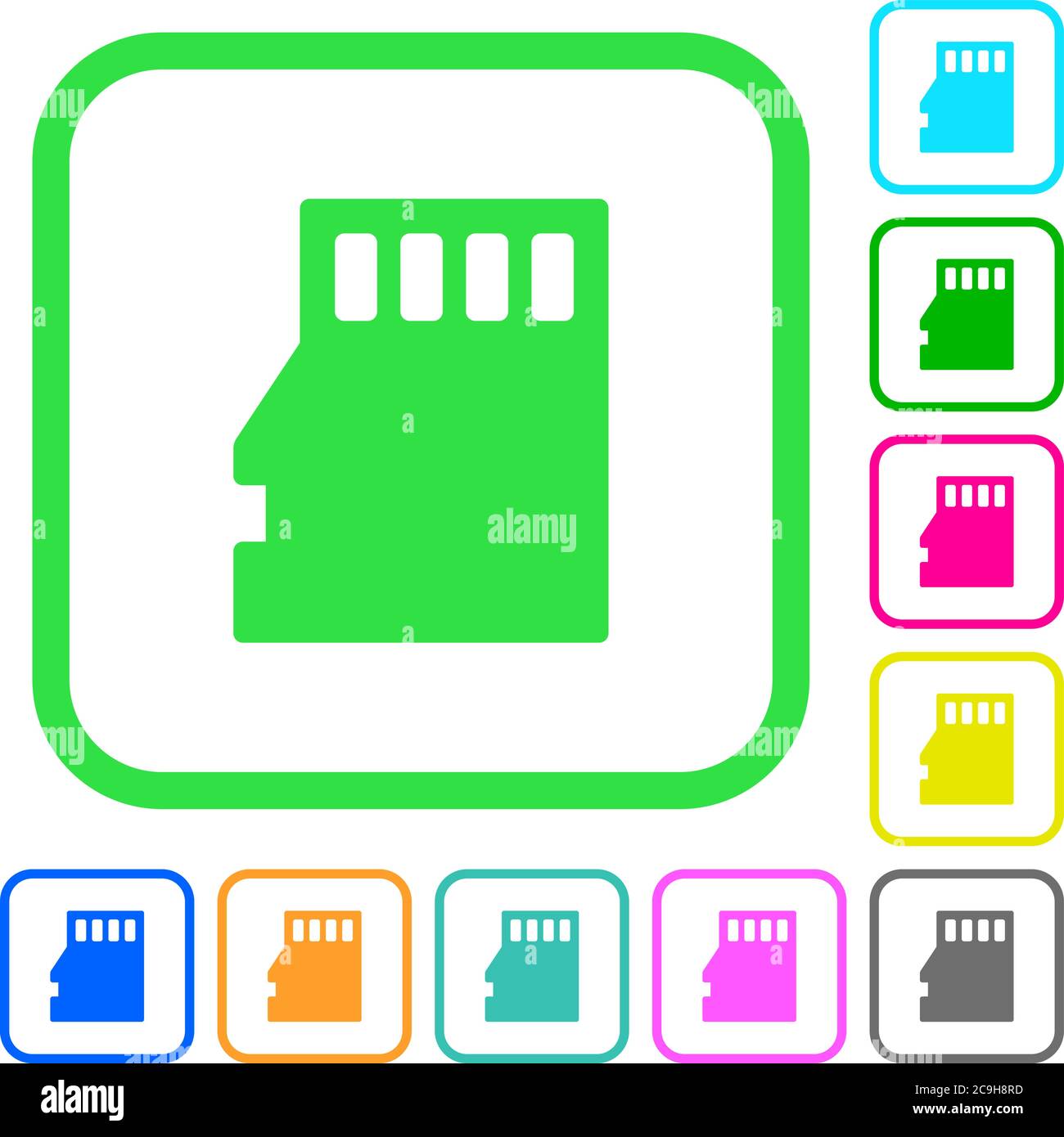 Micro SD memory card vivid colored flat icons in curved borders on ...