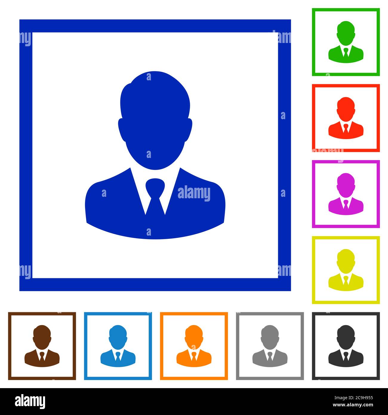 Businessman avatar flat color icons in square frames on white ...