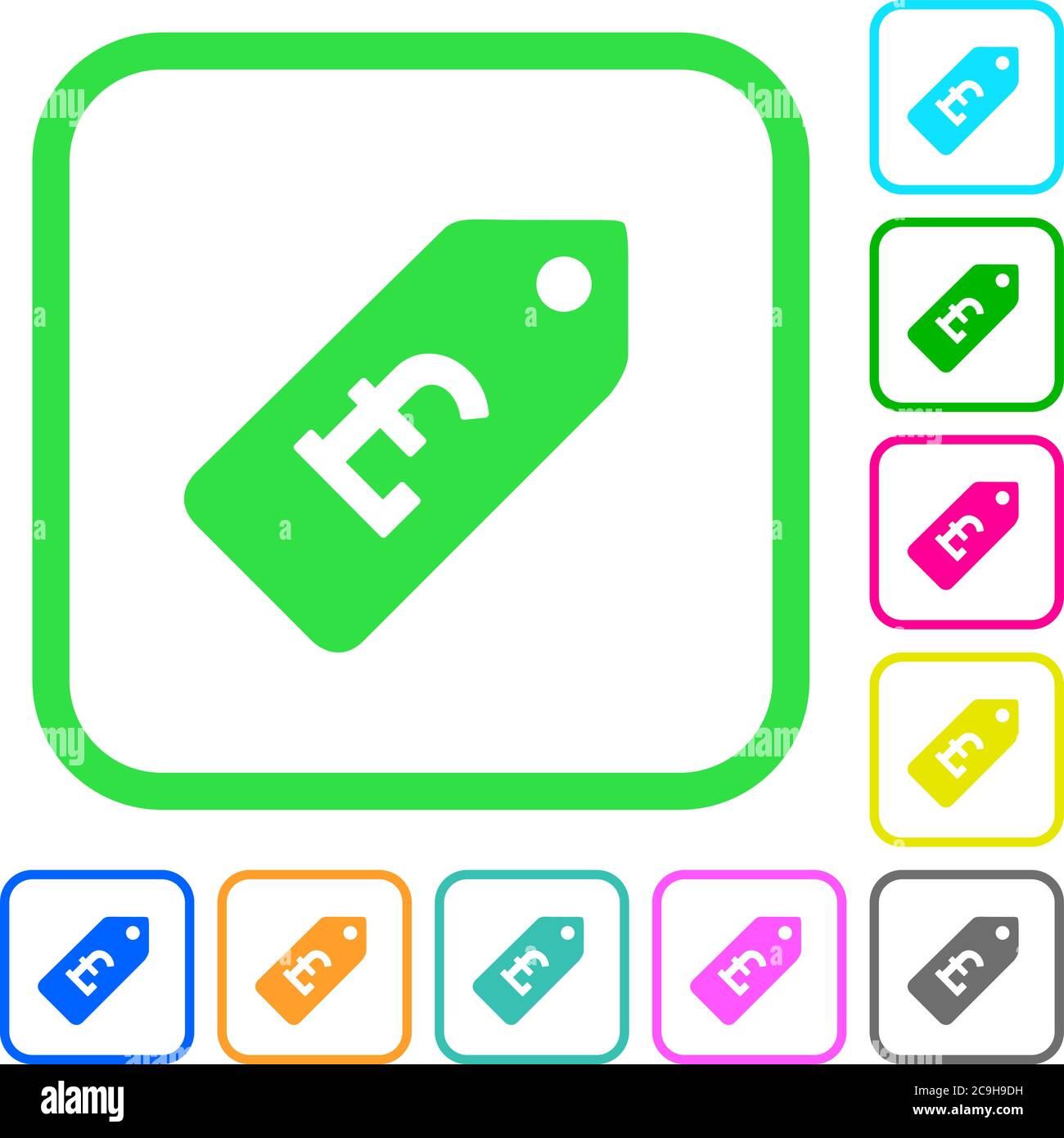Pound price label vivid colored flat icons in curved borders on white ...