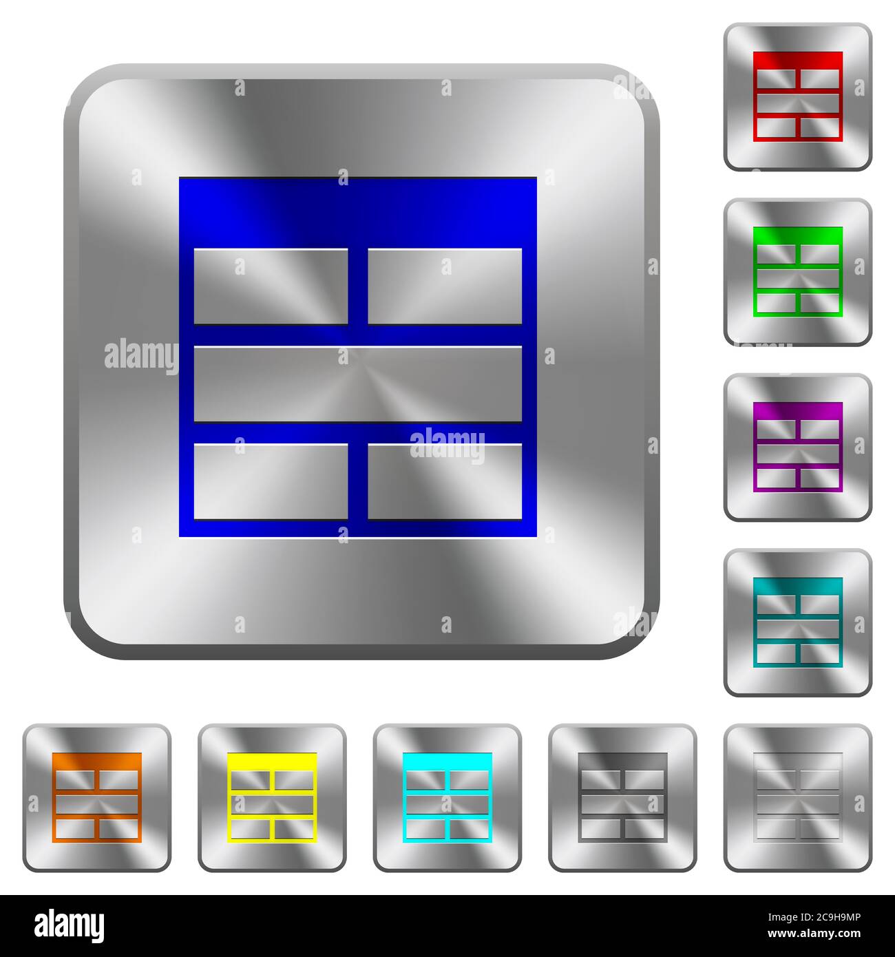 Spreadsheet horizontally merge table cells engraved icons on rounded square glossy steel buttons ...