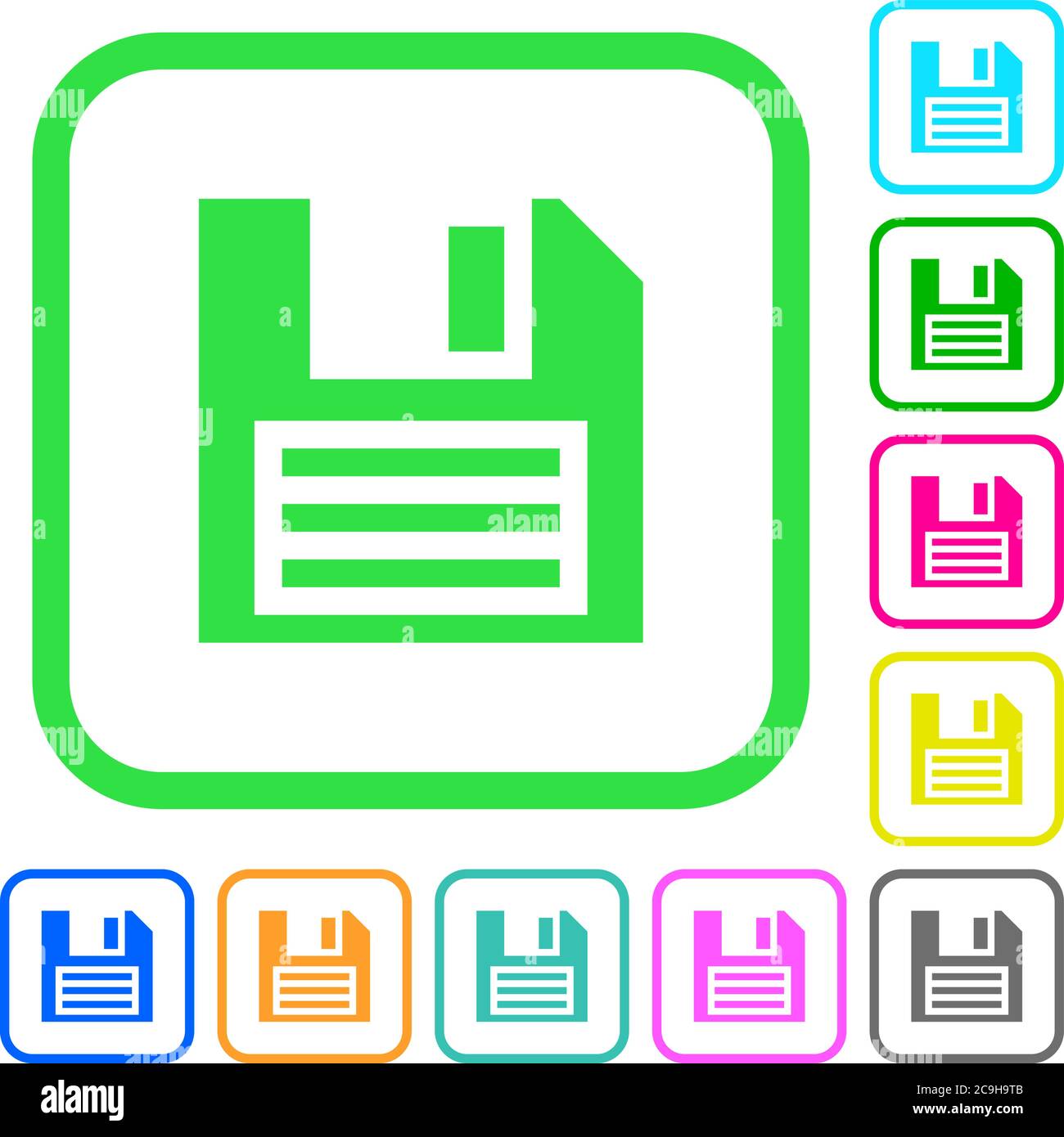 Floppy disk with vignette vivid colored flat icons in curved borders on ...