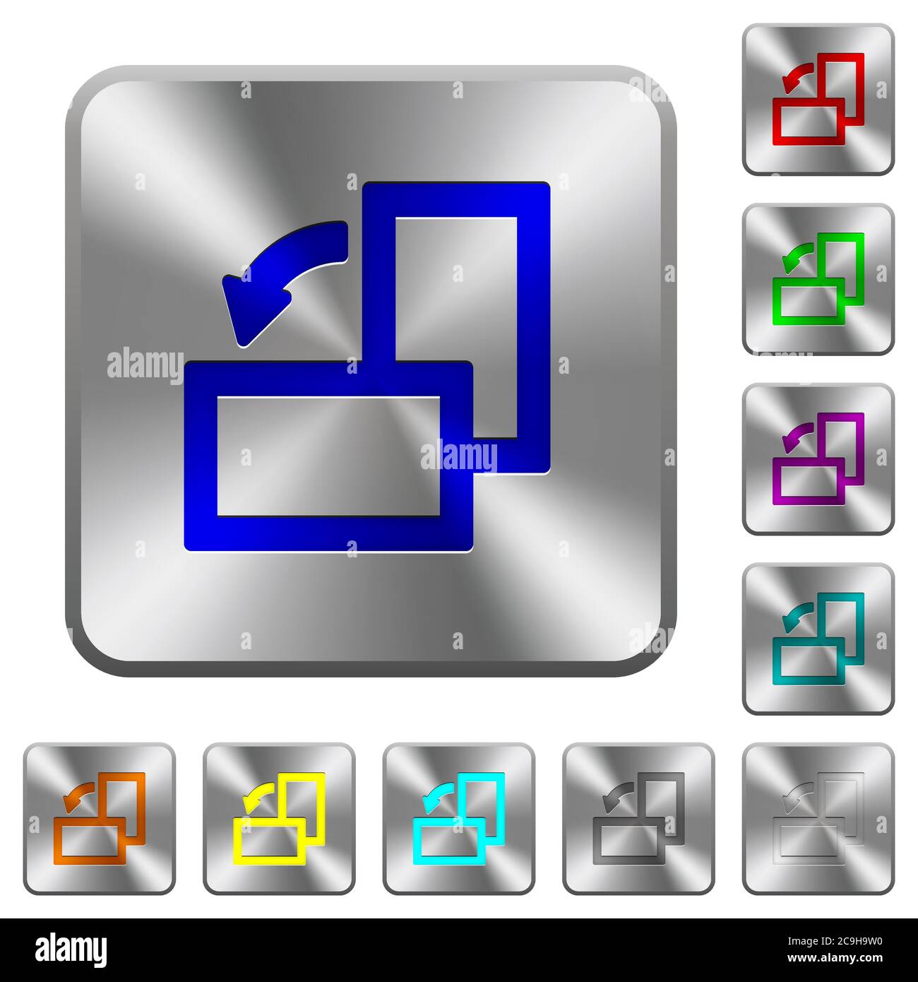 Rotate left engraved icons on rounded square glossy steel buttons Stock ...