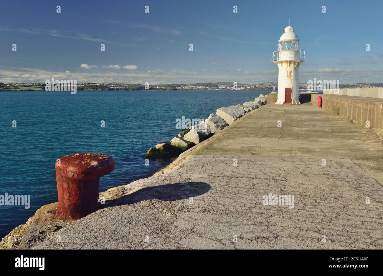 Harbour breakwater, Brixham, Devon Stock Photo - Alamy