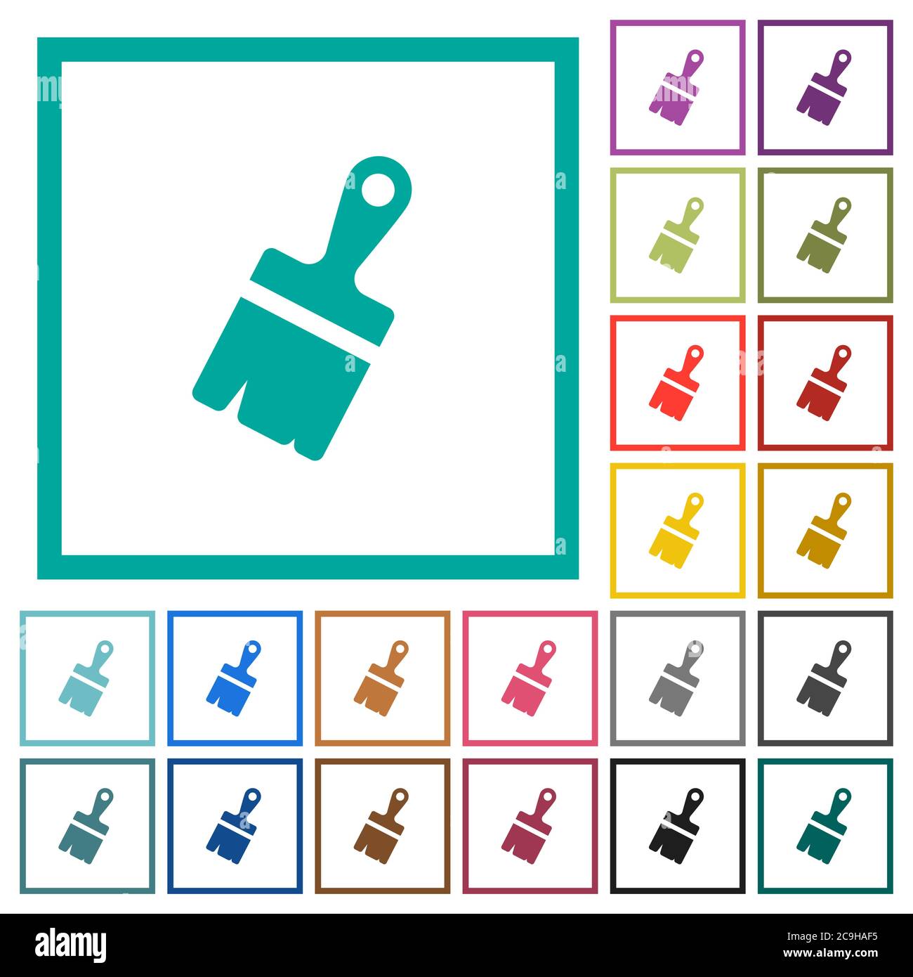 Paste with brush flat color icons with quadrant frames on white ...