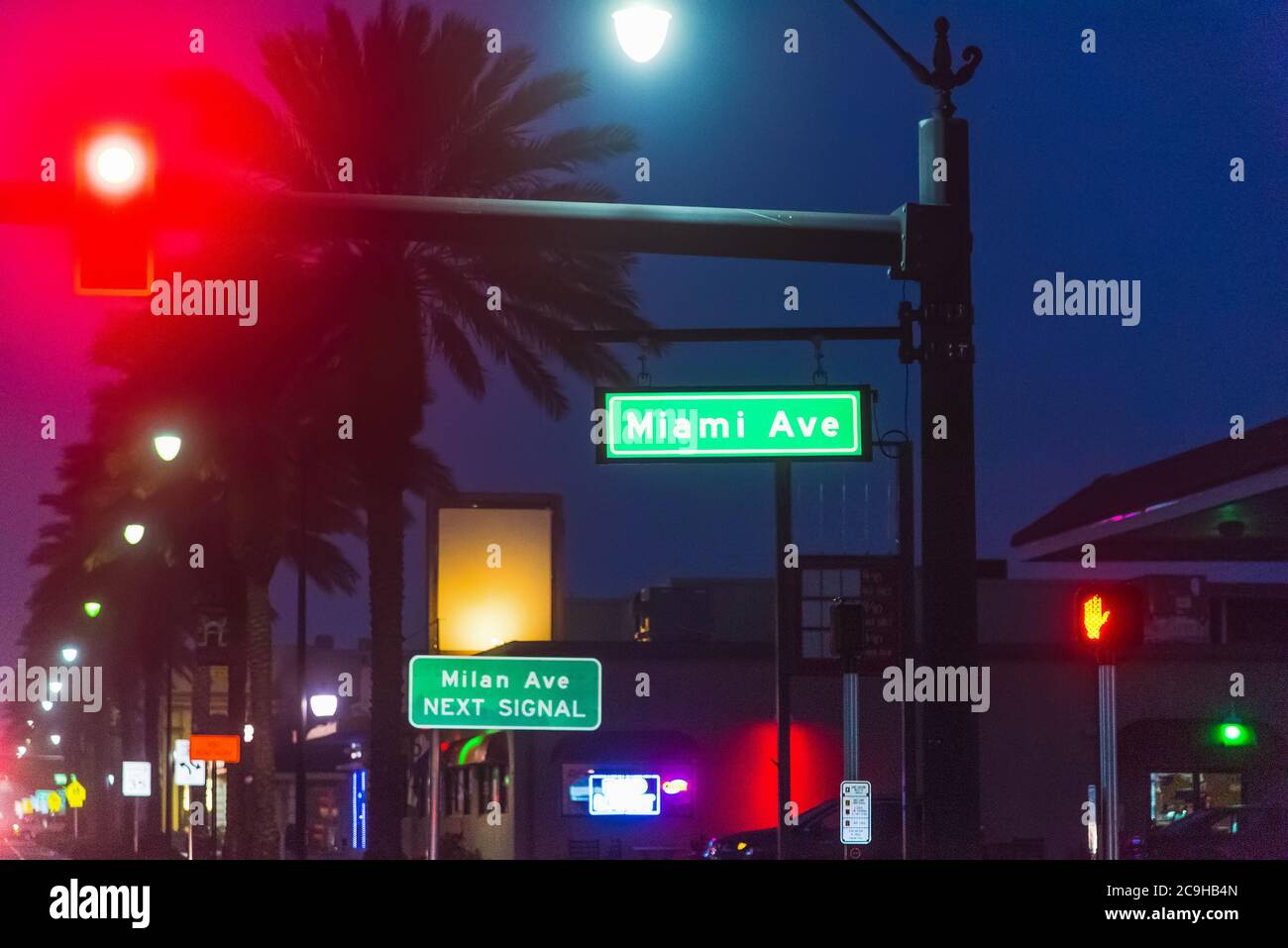 Red light on a crossroad in Venice at night. Florida, USA Stock Photo ...