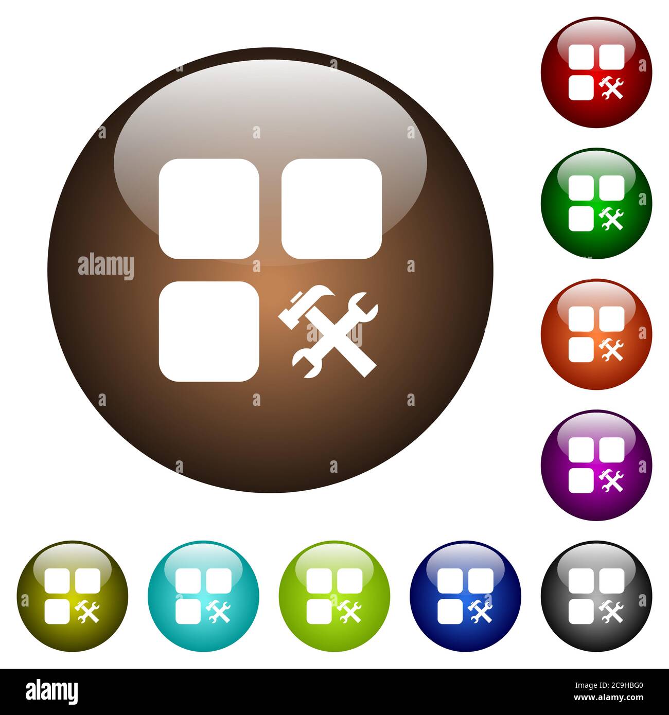 Component tools white icons on round color glass buttons Stock Vector ...