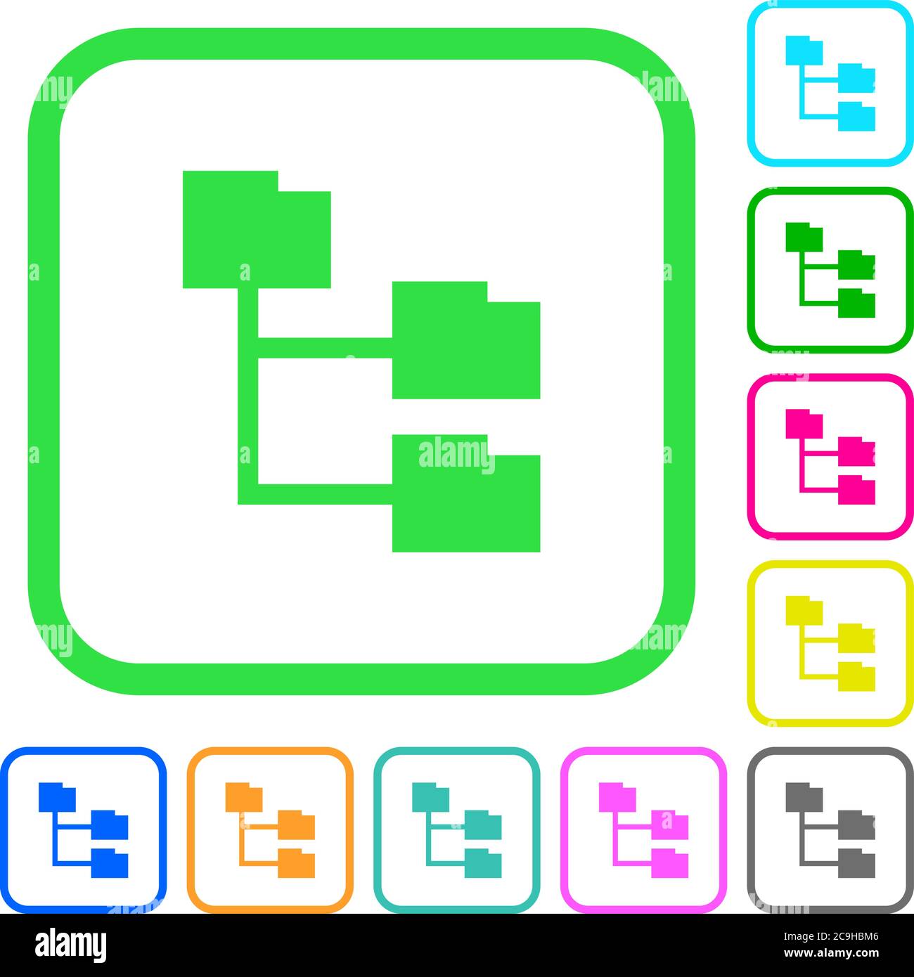 Folder structure vivid colored flat icons in curved borders on white ...