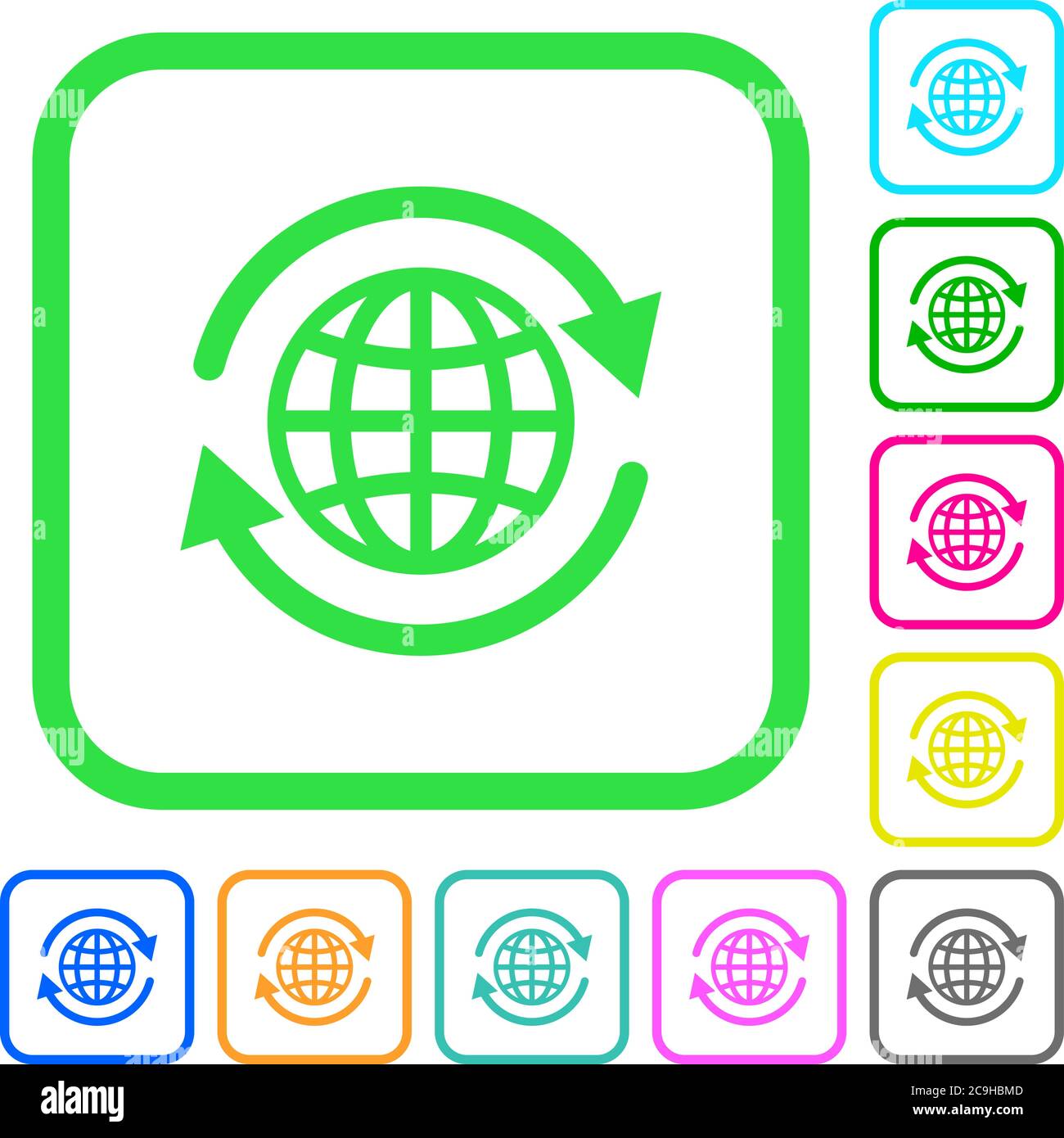 International vivid colored flat icons in curved borders on white ...