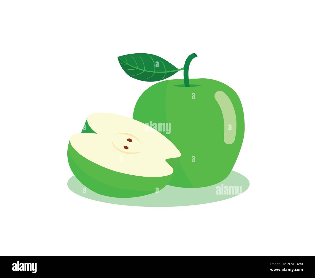 Green apple and half cut apple isolated on white background Stock ...