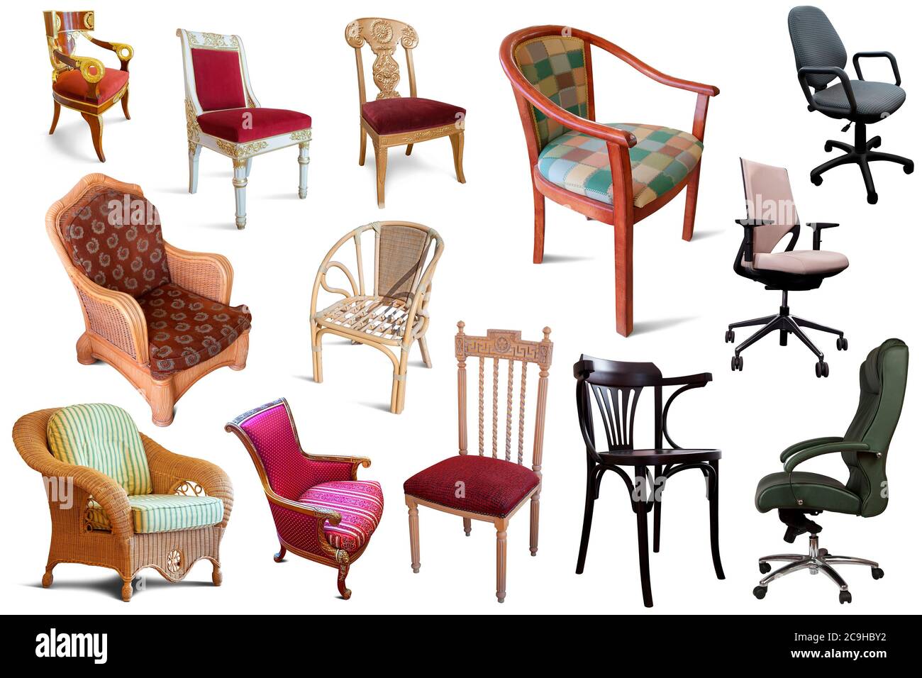 Picture of isolated different set of chairs on white background Stock ...