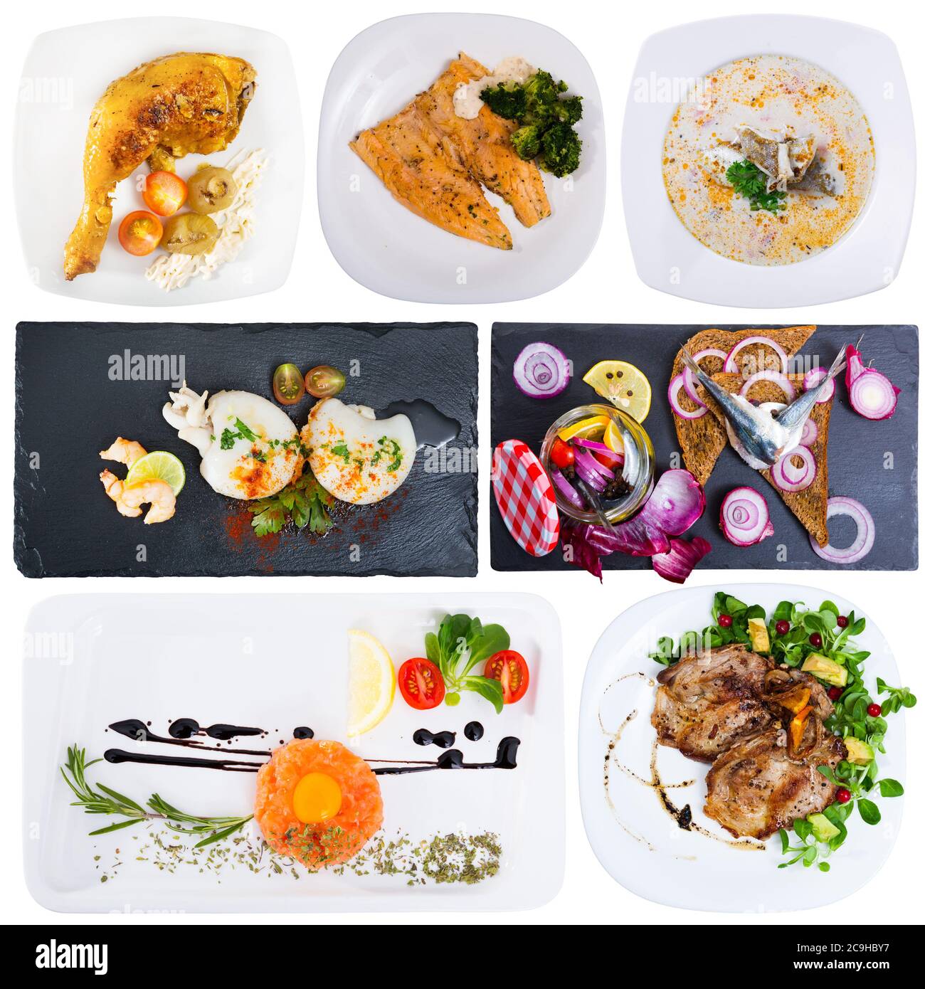 Collage of different meals isolated on a white background, nobody Stock ...