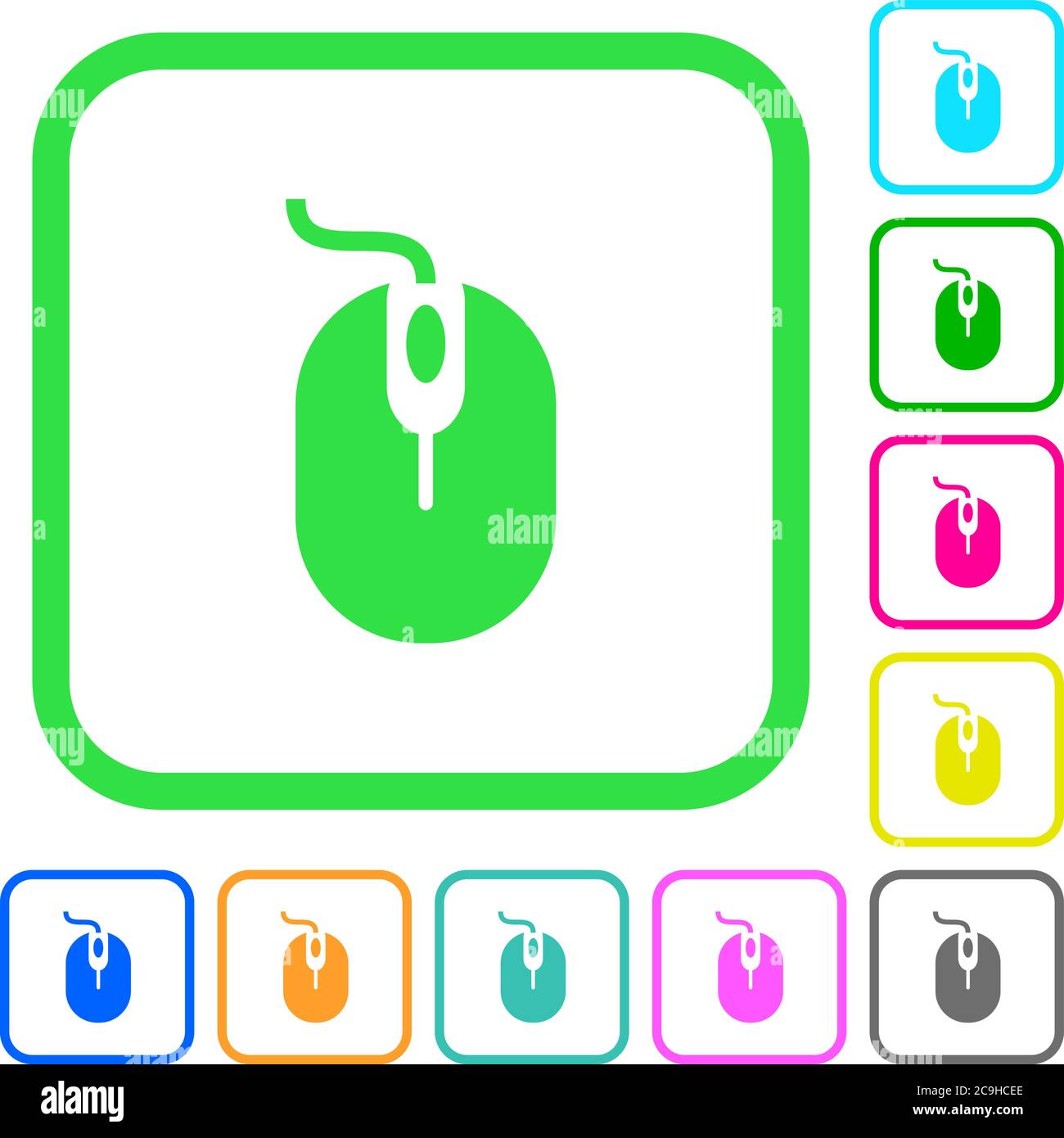 Computer mouse with cord vivid colored flat icons in curved borders on ...