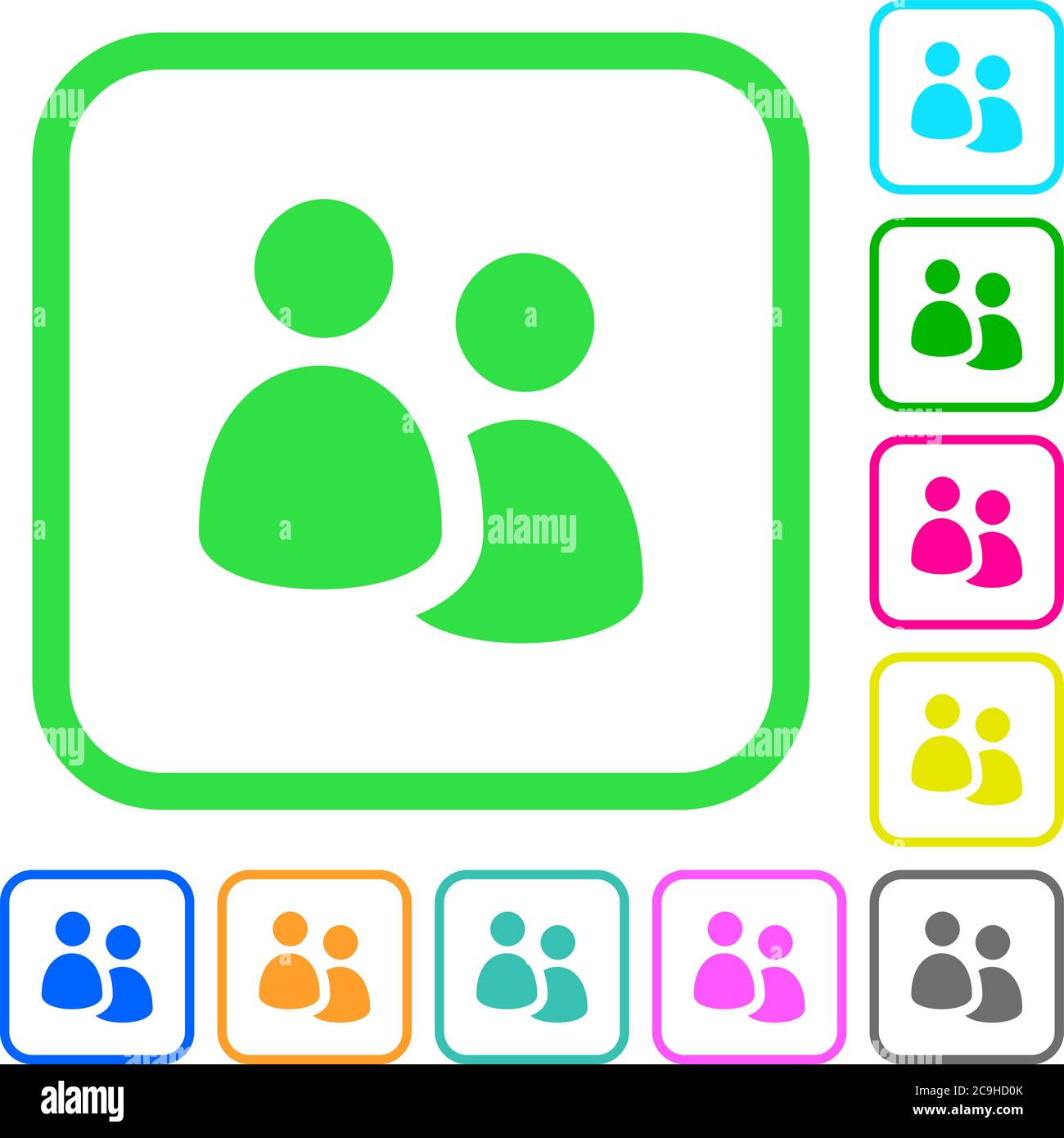 User group vivid colored flat icons in curved borders on white ...