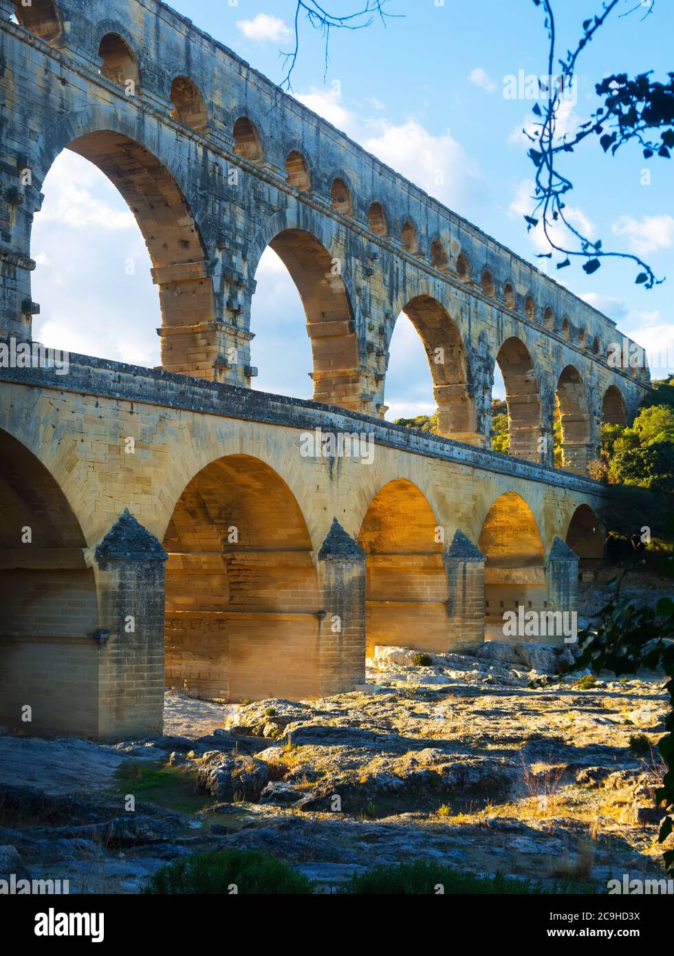 Image of famous landmark Roman Bridge Pont du Gard in southern France ...
