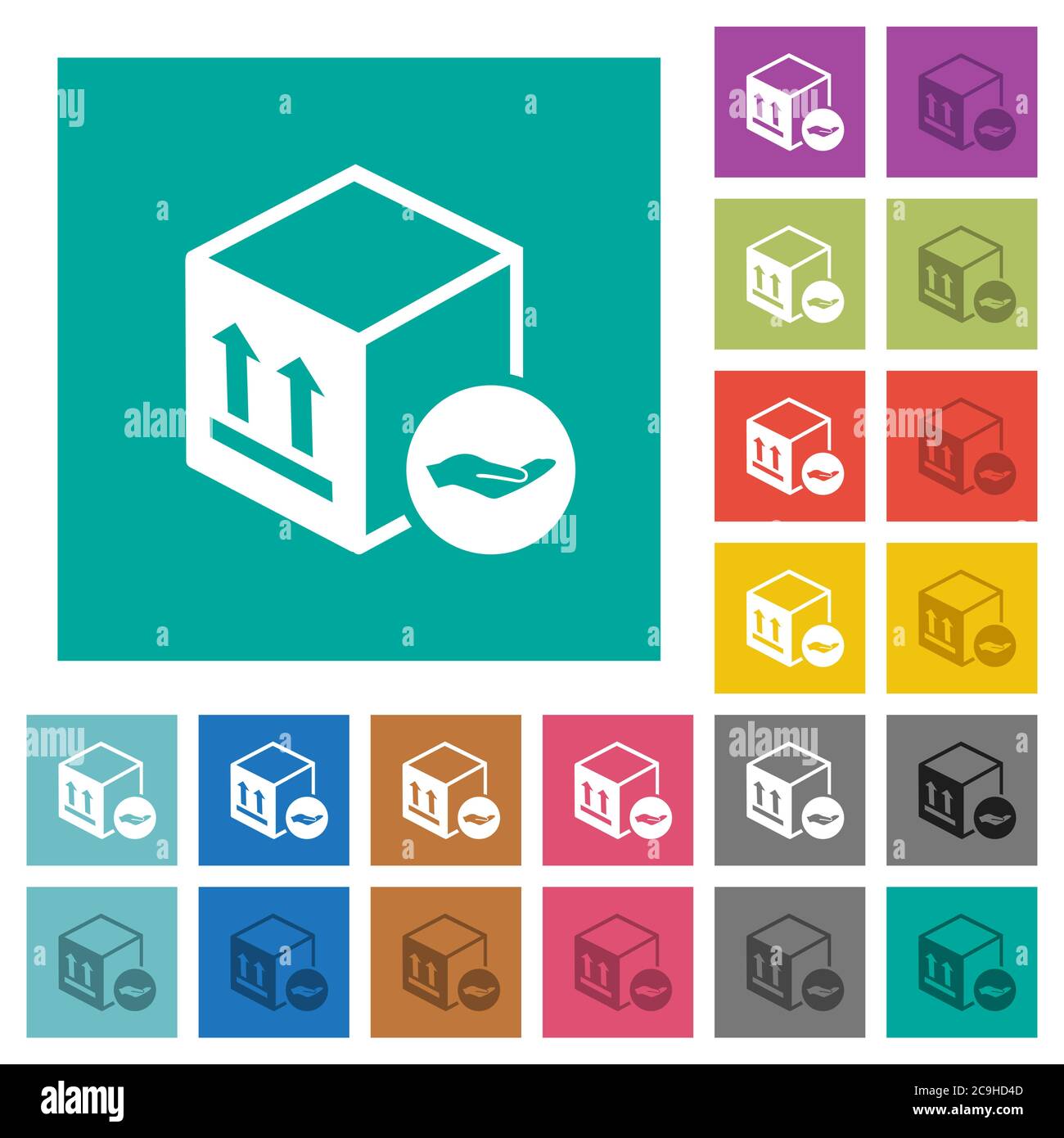 Package insurance multi colored flat icons on plain square backgrounds ...