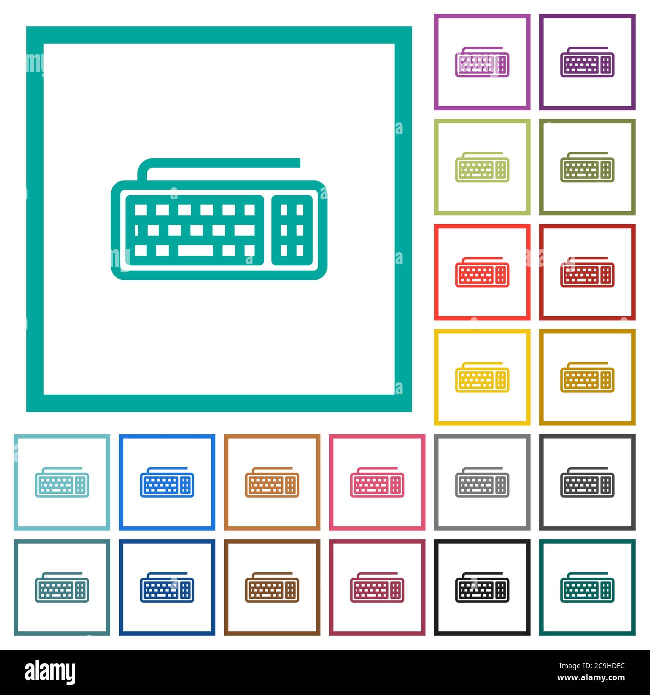 Computer keyboard flat color icons with quadrant frames on white ...