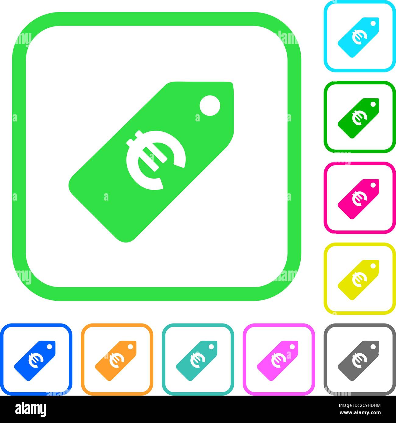Euro price label vivid colored flat icons in curved borders on white ...