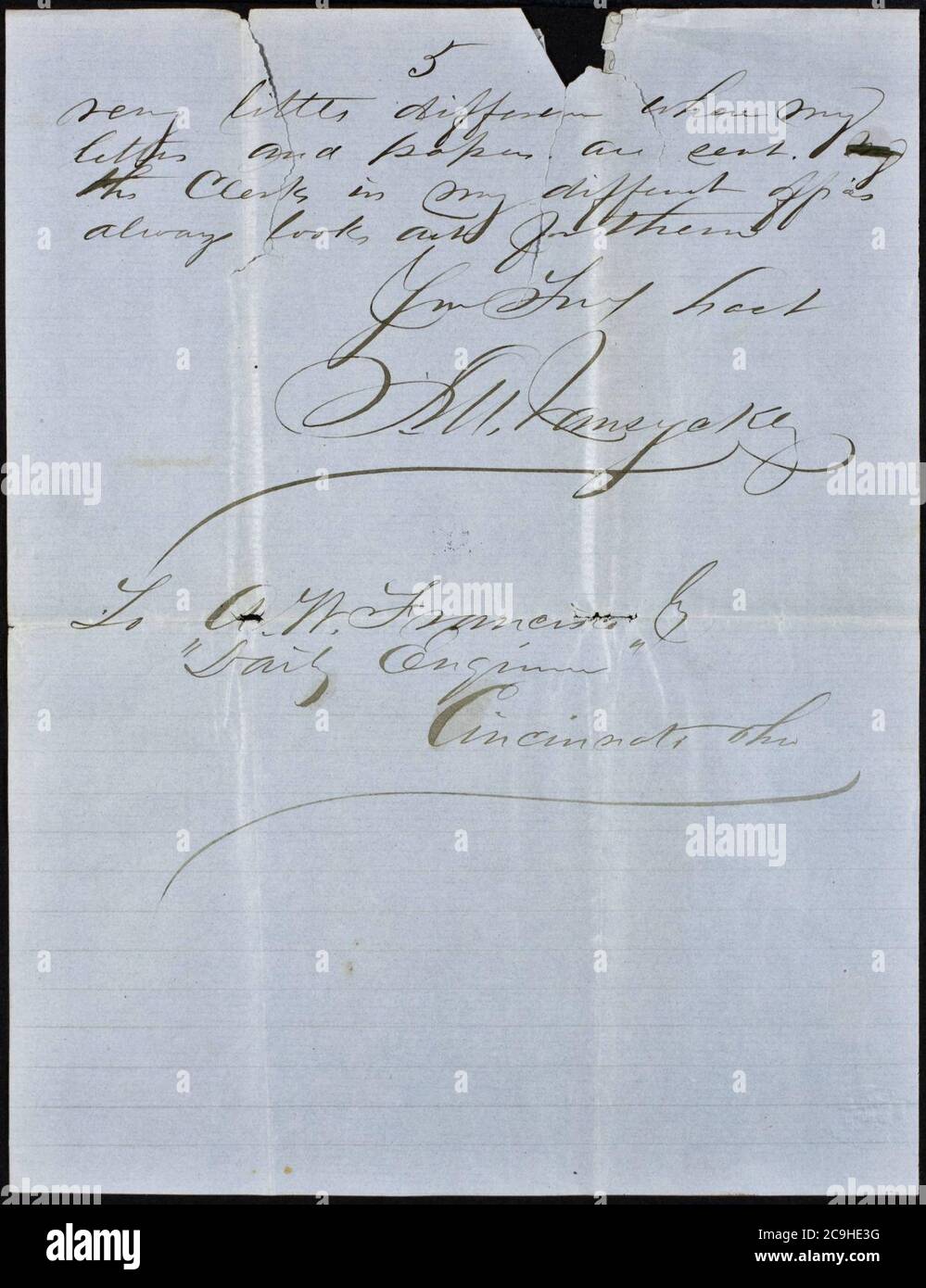 J.M. Vansyckle letter to A.W. Francisco, Cincinnati, Ohio, 1857 Stock ...