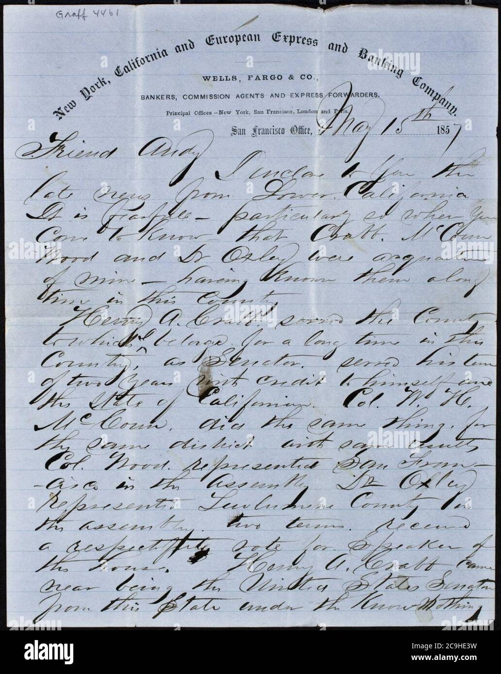 J.M. Vansyckle letter to A.W. Francisco, Cincinnati, Ohio, 1857 Stock ...