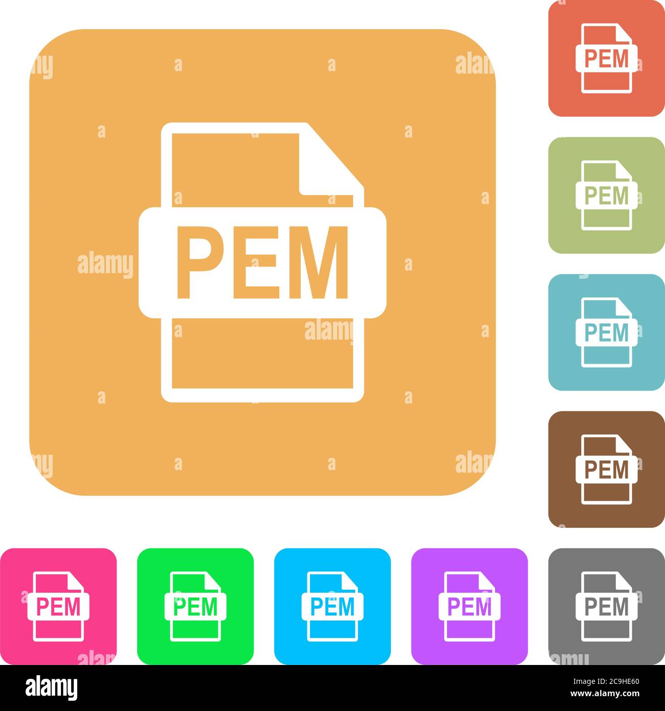 PEM file format flat icons on rounded square vivid color backgrounds ...