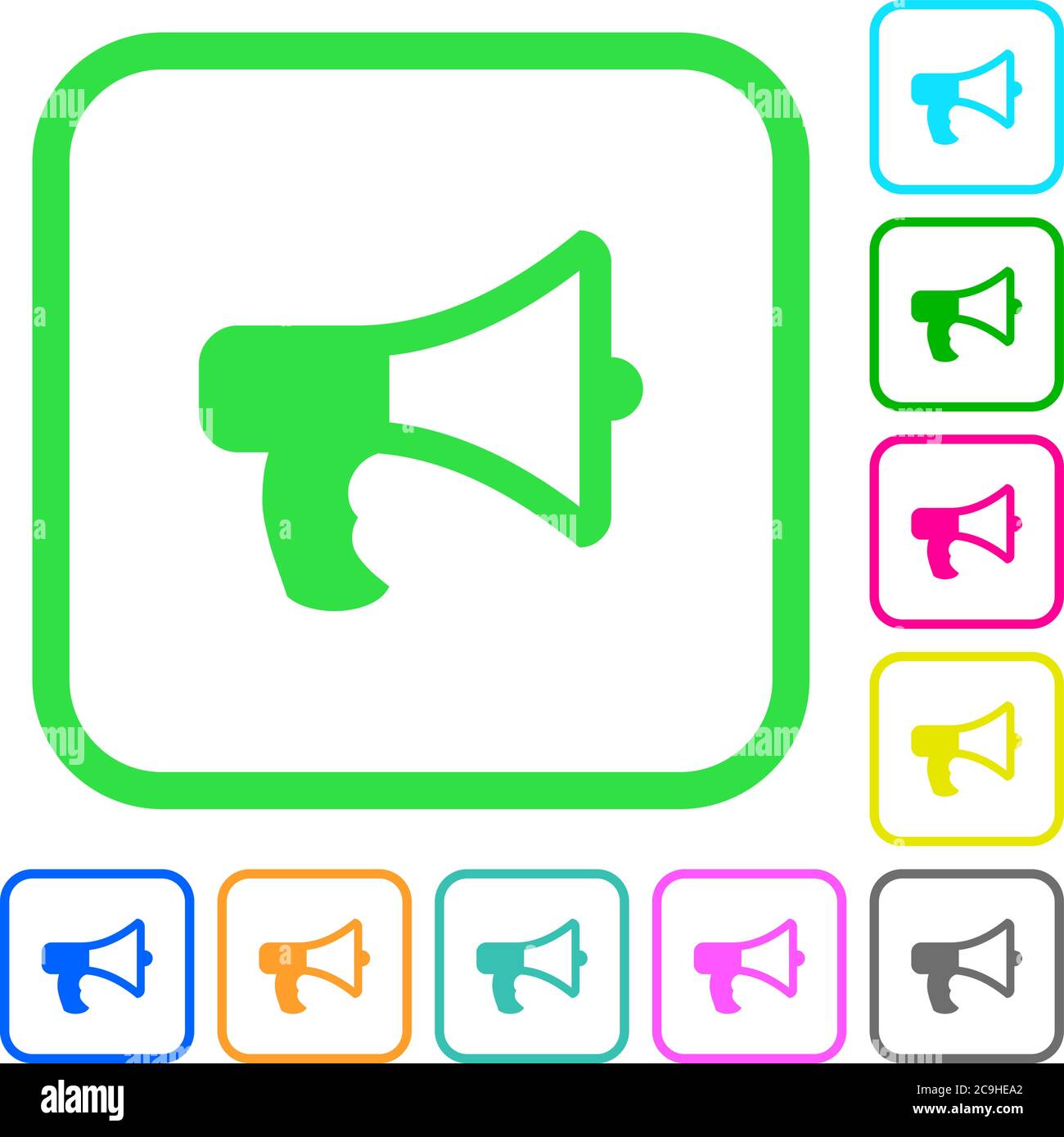 Megaphone vivid colored flat icons in curved borders on white ...