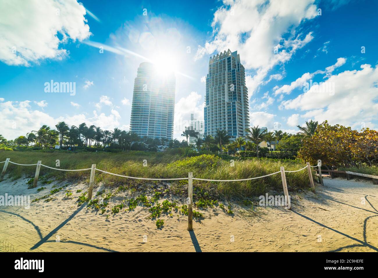 Skyscrapers in Miami Beach seen from the beach. Southern Florida, USA ...