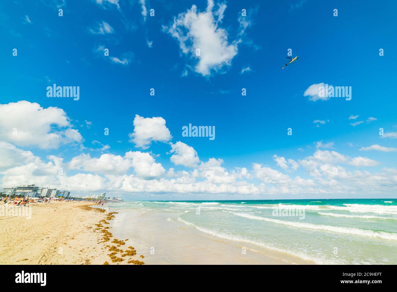 Helicopter overflying world famous Miami Beach. Southern Florida, USA ...