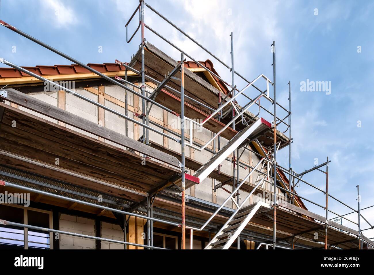 Reconstruction and renovation of an old half-timbered house Stock Photo ...